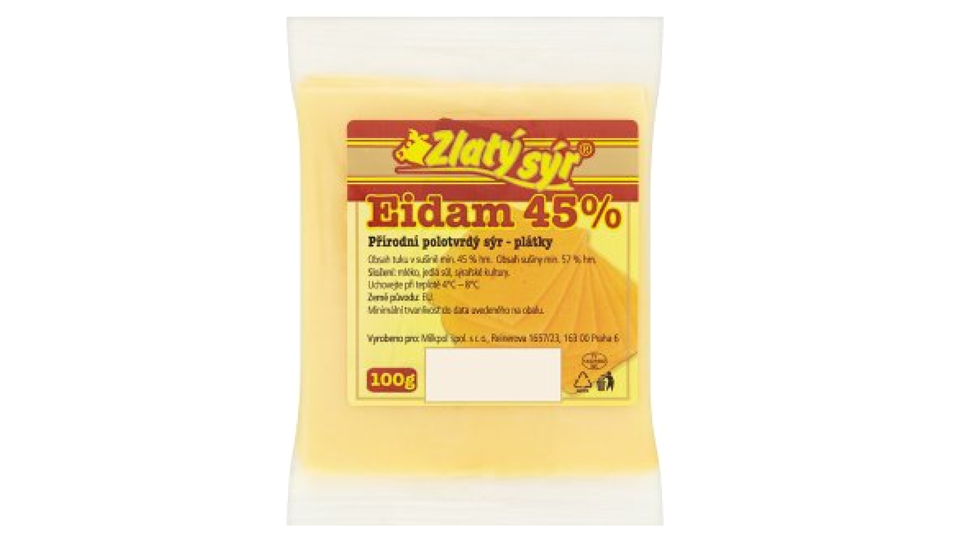 Sýr Eidam 45% Zlatý sýr Milkpol levně | Kupi.cz