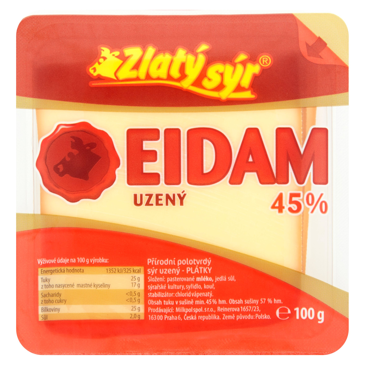 Sýr Eidam uzený 45% Zlatý sýr Milkpol levně | Kupi.cz