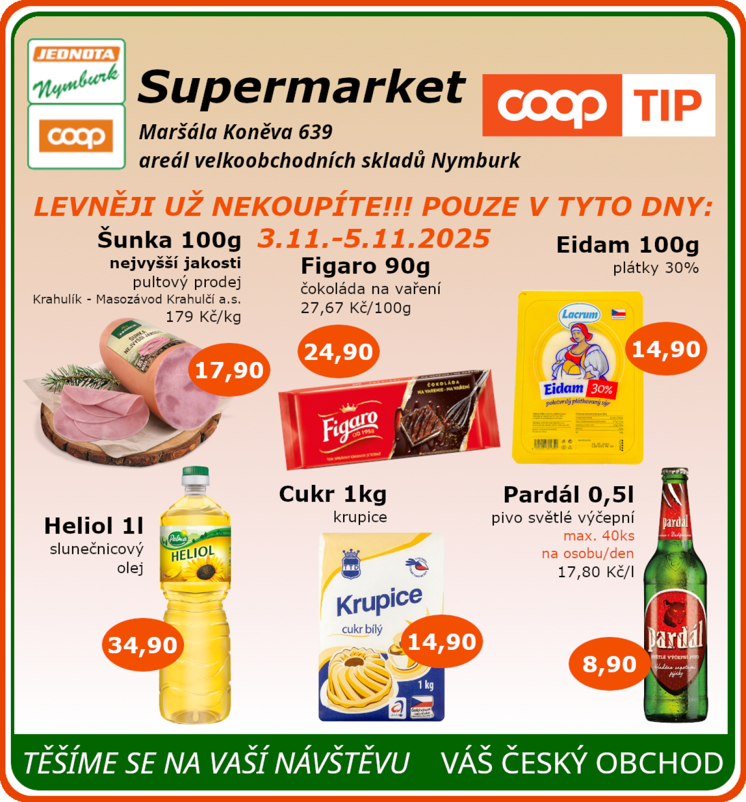 COOP Jednota Nymburk Supermarket leták od 3. 11. | Kupi.cz
